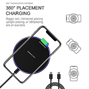 PDKUAI Wireless Charger,20W Max Fast Wireless Charging Pad with Type-C Cable Compatible with iPhone 13 14 12 11/Pro/Mini/Pro Max/SE/X/XR/8/AirPods,Samsung Galaxy/S22/S21/Note 20/10(No AC Adapter)