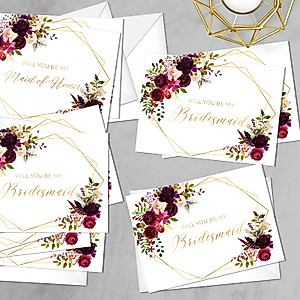 Canopy Street Fall Floral Will You Be My Bridesmaid Cards / 5" x 7" Be My Maid of Honor Request Greeting Cards / 10 Faux Gold Bridesmaids Proposal Note Cards And Envelopes/Made In The USA