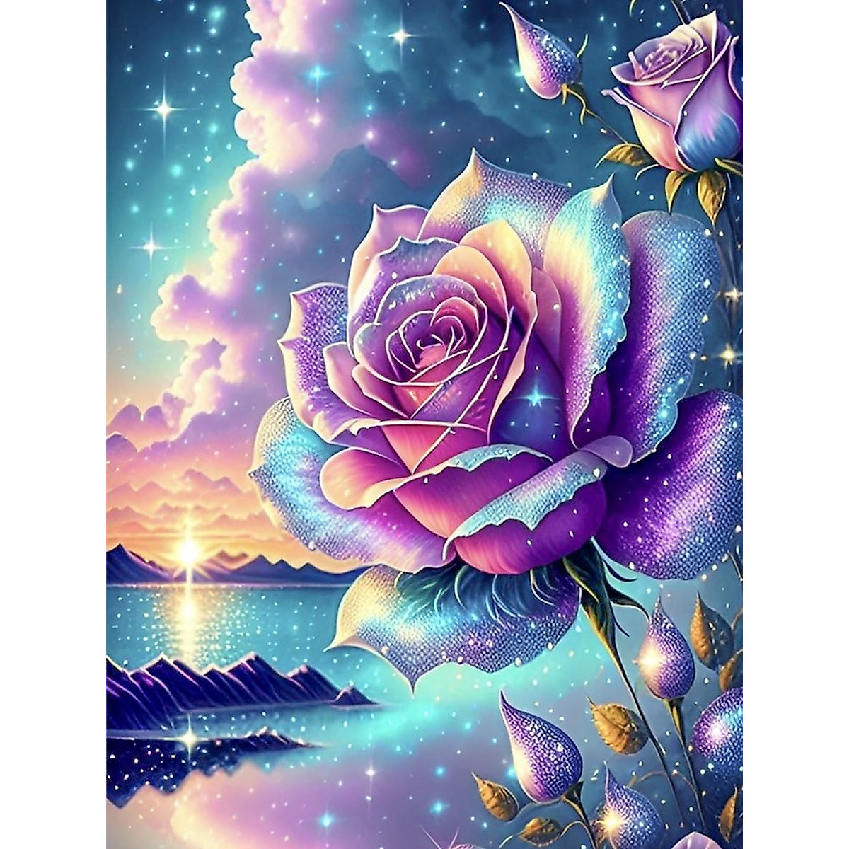 ijbnhd DIY Rose Diamond Painting Kits for Adults - Sunset 5D Diamond Art Kits, Full Drill Diamond Painting Kits, Gem Arts and Crafts for Beginner Home Wall Decor 12X16in