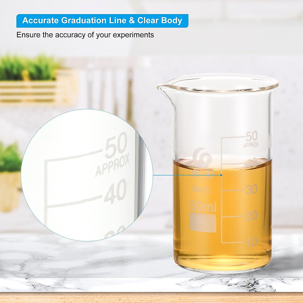 PATIKIL 50ml Tall Glass Beaker, 4Pcs 3.3 Borosilicate Glass Beakers Graduated Measuring Cup with Spout for Lab Experiment, Cooking and Baking, Clear