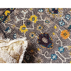 Unique Loom Medici Collection Floral Traditional Vibrant Colors Gray Area Rug (9' 0 x 12' 0)