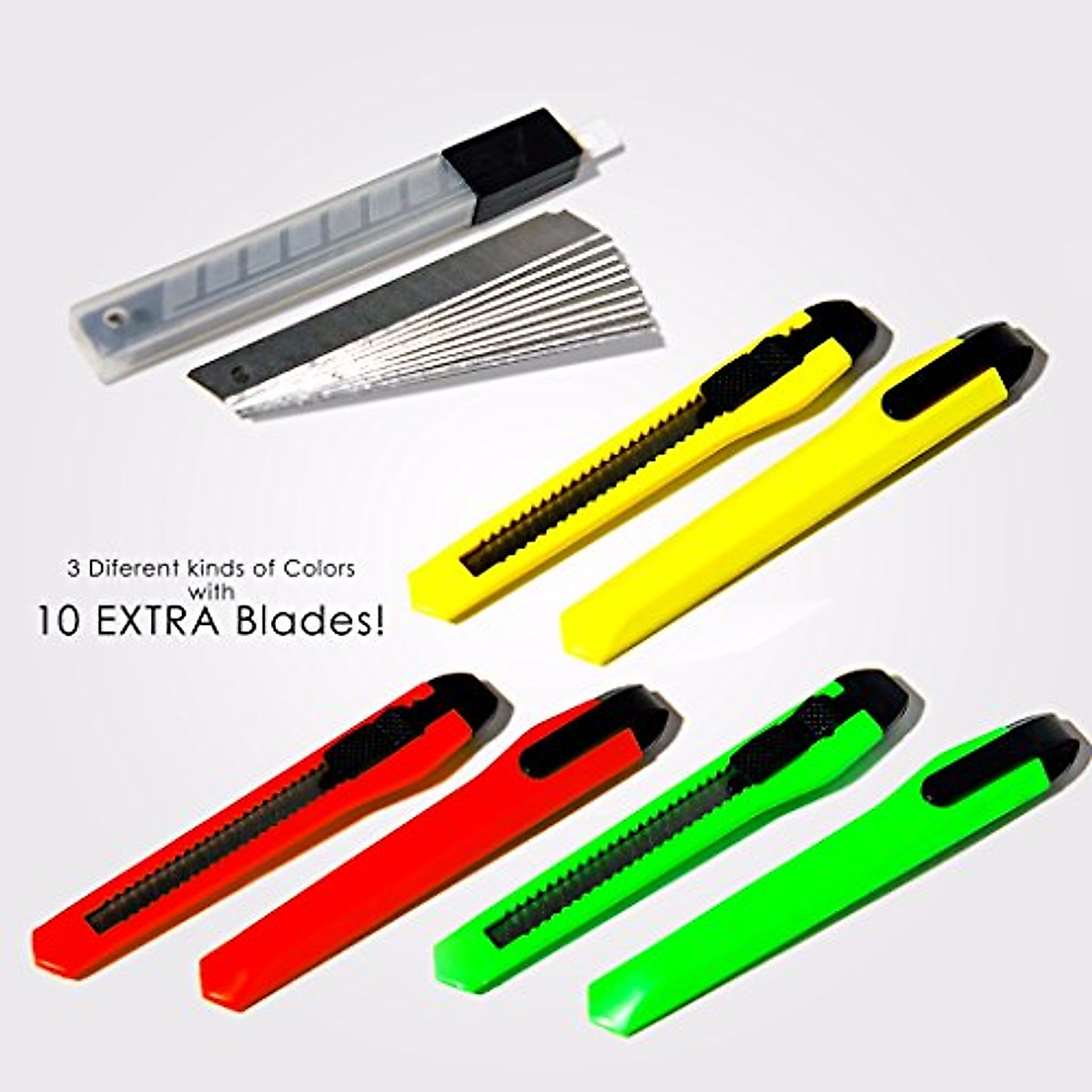 Fixson Utility Knife 9-MM Box Cutter (6 PACK) Retractable Razor Blades Knifes with Snap Off Blades and Slide Locks, Great Packaging Tools & Hobby Knife (10 REPLACEMENT BLADES INCLUDED)