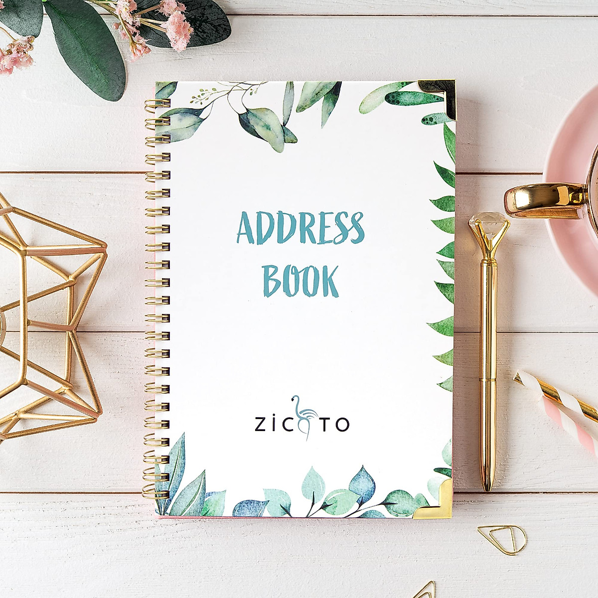Simplified Greenery Address and Password Book with Alphabetical Tabs - The Perfect Spiral Bound Address Organizer incl. Address Labels, Contact and Phone Section