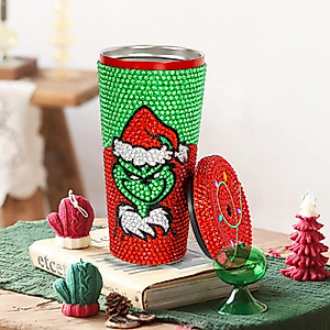 Joyseller Bling Christmas Gift Rhinestone Christmas Tumbler, 20oz Stainless Steel Insulated Tumbler with Lid, Christmas Travel Coffee Mug for Womens/Mens Gift