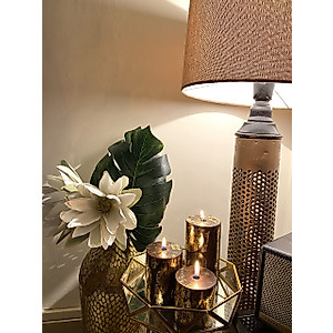 AuraDecor Set of 3 Black Pillar Candles with Gold Finish ( Gift Set , Pack of 3 Candles, 3, 4, 6 inch ), Large