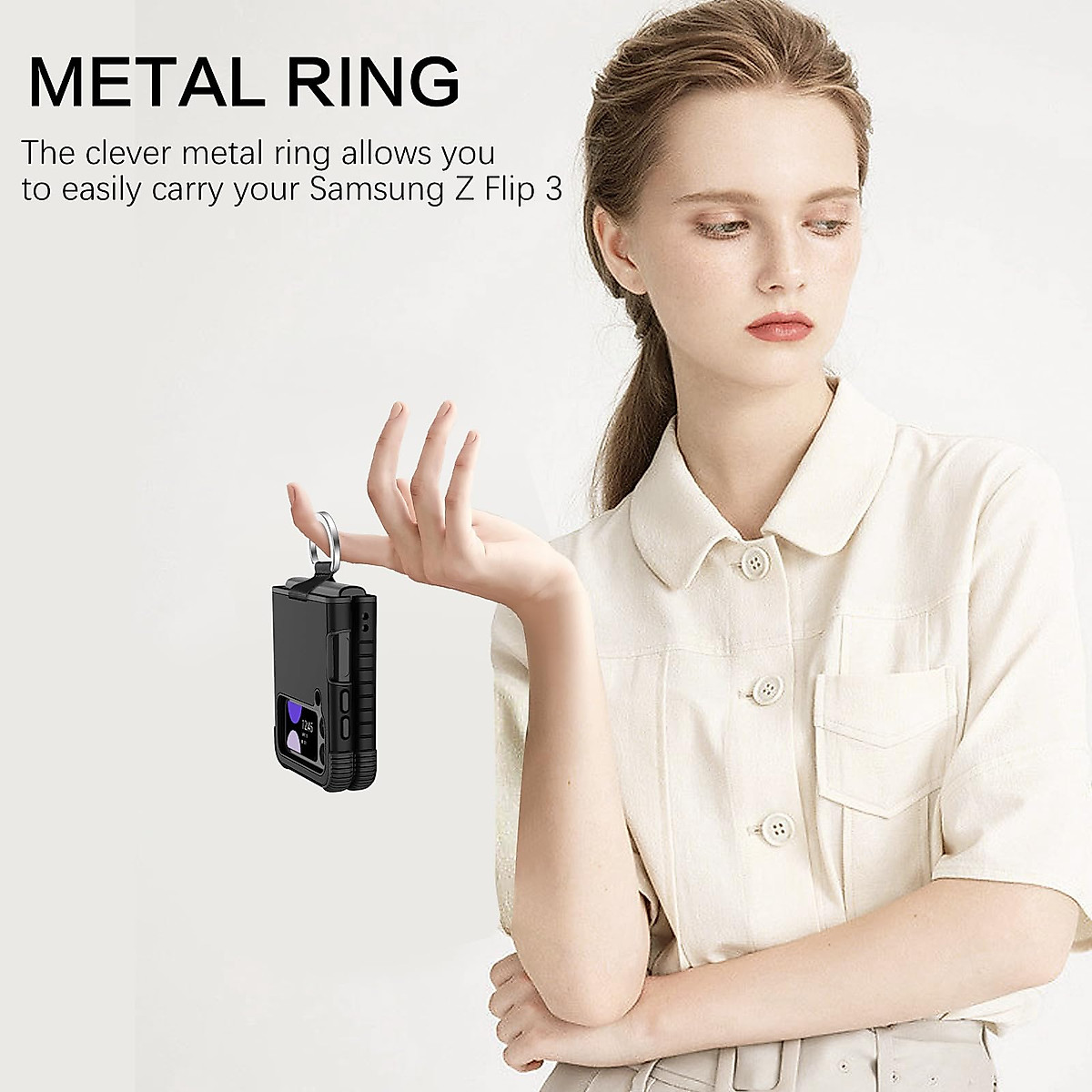 GUAGUA Compatible with Samsung Galaxy Z Flip 3 Case 5G 6.7 Inch Hybrid 2 in 1 Hard PC Soft TPU Heavy Duty Rugged Shockproof Full-Body Protective Phone Cover for Samsung Z Flip3, Black