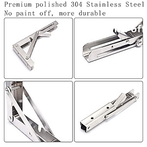 Folding Shelf Brackets, Max Load 300 lb, Heavy Duty Stainless Steel Collapsible Wall Mounted Shelf Brackets for Table, Space Saving DIY Bracket, Pack of 2 (2, Foldable 12")