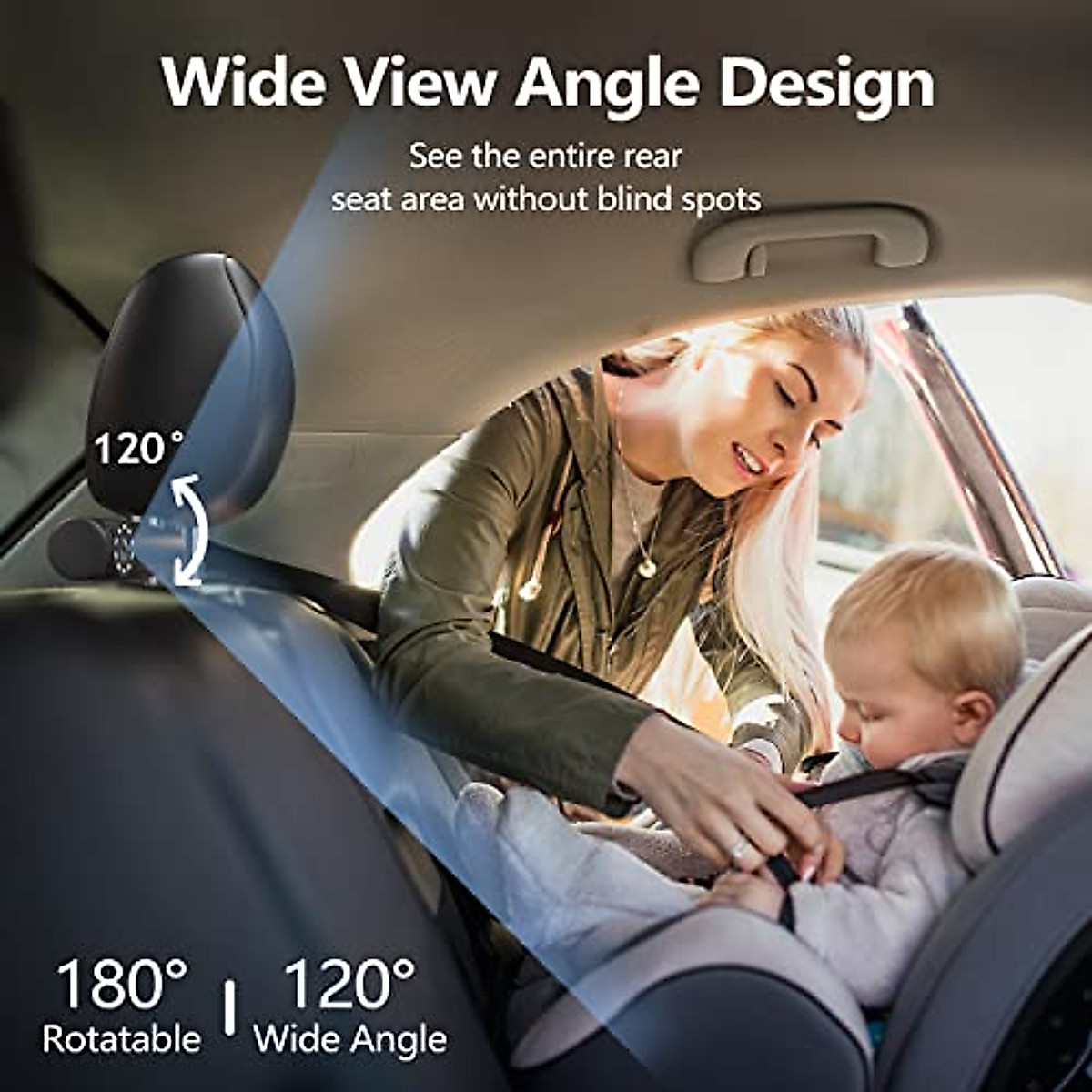 BABYMUST Baby Car Camera, 1080P Baby Car Mirror with Night Vision Function, 4.4”HD Wide Car Seat Mirror Camera to Observe Baby's Every Movement While Driving,Baby Car Monitor with 360°Fixable Camera