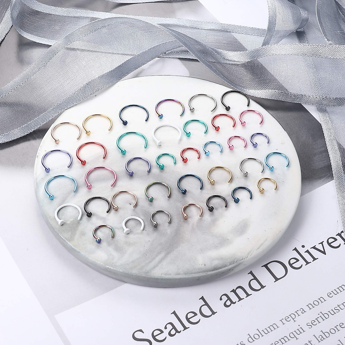 Drperfect 20G 36PCS 316L Stainless Steel Nose Ring Hoop Nose Piercing Jewelry for Women and Men Colored Hoop Nose Ring 6mm 8mm 10mm