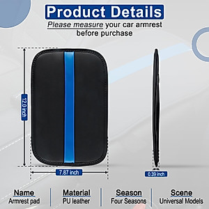 BJSIA Car Armrest Storage Box Mat, Fiber Leather Auto Center Console Cover, Car Arm Rest Cover Accessories Interior Protection for Most Vehicle, SUV, Truck, Car（Blue