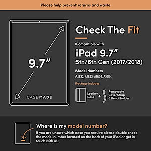 Casemade Real Leather Case Compatible with iPad 9.7” 5th/6th Gen (2017/2018) - Full-Grain Leather Cover, Auto Sleep/Wake, Dual Stand Position (Tan)