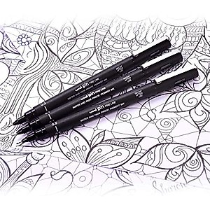 Uni Pin Drawing Pens/6 Assorted Tip Sizes, Uni Pin Technical Fineliner Pens, Pack of 6 Assorted Tip Sizes, Black Ink