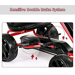 Costzon Pedal Go Kart for Kids, 4 Wheels Pedal Powered Ride on Toy, Outdoor Racer Children's Foot on Riding Car w/Adjustable Seat, Rubber Tires & 2 Brakes for Boys & Girls Age 3 to 8 (Black)