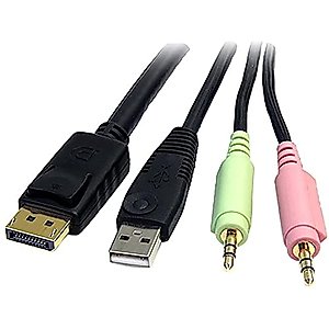StarTech.com 6ft 4-in-1 USB DisplayPort KVM Switch Cable w/Audio & Microphone (DP4N1USB6),Black