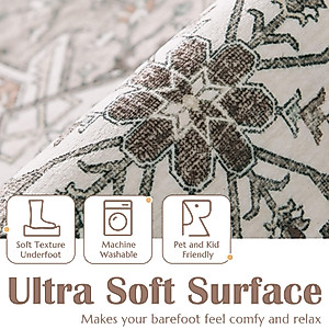 jinchan Washable Runner Rug 2x7 Kitchen Runner Rug Non Slip Grey Taupe Vintage Hallways Runner Rug Ultra-Thin Lightweight Accent Rug Soft Throw Carpet Runners Laundry Room Bedroom Livingroom