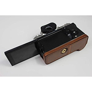 X-T4 Case, BolinUS Handmade PU Leather Half Camera Case Bag Cover Bottom Opening Version for Fujifilm Fuji X-T4 XT4 with Hand Strap (Coffee)