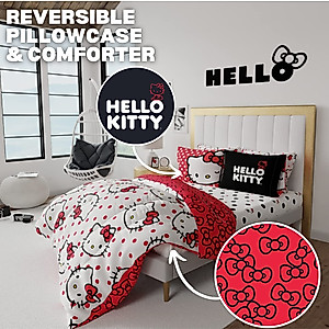 Franco Sanrio Hello Kitty Polka Dot Bedding 7 Piece Super Soft Comforter and Sheet Set with Sham, Full, (100% Official Licensed Product) Collectibles