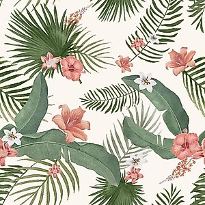 WESTICK Green Floral Wallpaper Self Adehesive Tropical Wall Paper Palm Tree Peel and Stick Botanical Vinyl Wallpaper Banana Leaf Pink Amaryllis Flower Contact Paper for Cabinets 17.5 x 118 inch