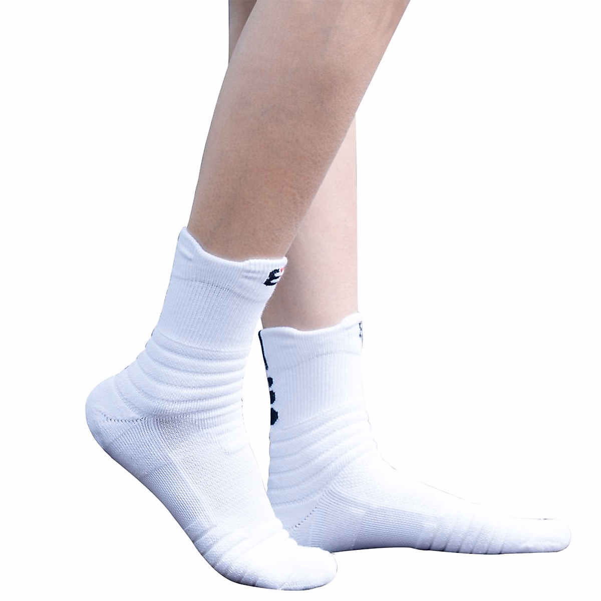 Belisy Mens Athletic Compression Crew Ankle Quarter Socks 6 Packs For Basketball & Running White Medium