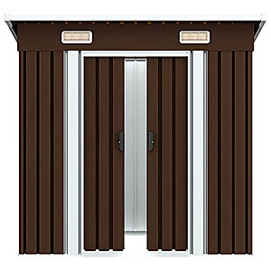INLIFE Garden Shed with Sliding Doors Galvanized Steel Metal Storage Shed Outdoor Tool Storage Shed for Garden,Patio,Backyard Tools and Accessories Brown 74.8"x48.8"x71.3"