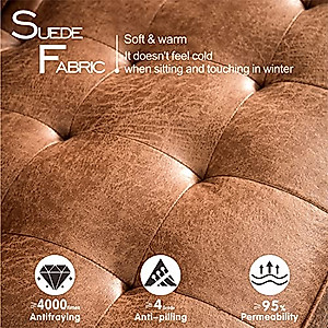 XIZZI Mid-Century Modern Living Room Loveseat Sofa Couch Fack Suede Fabric with Square Arm and Wood Grain Legs for Small Space, 69.68" W Brown