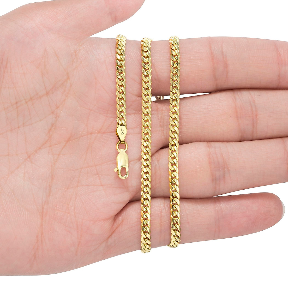 Nuragold 14k Yellow Gold 3.5mm Solid Miami Cuban Link Chain Bracelet, Mens Womens Jewelry 7" 7.5" 8" 8.5" 9"
