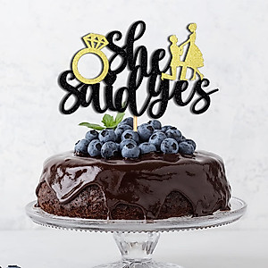 WRACKKIAR She Said Yes Cake Topper-Gold Glitter Wedding Engagement-Bridal Shower-Bachelorette Party Decorations
