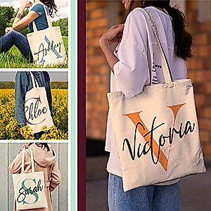 Personalized Initial Cotton Canvas Shoulder Tote Bag - Women Custom Design - Handbag Gift for Special Days - Wedding, Bachelorette, Baby Shower, Bridesmaid, Birthday, Bridal Shower- Single - C01