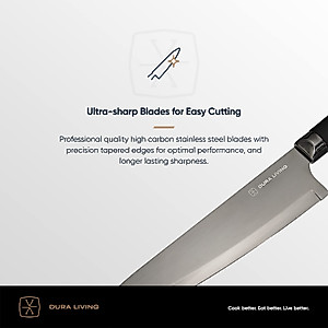 DURA LIVING Paring Knife - 3.5 Inch Black Nonstick Titanium Plated Stainless Steel Ultra Sharp Blade, With Ergonomic Comfort Grip Handle Kitchen Knife, With Matching Sheath