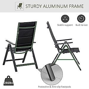 Outsunny 2 Piece Outdoor Patio Folding Chair Set, Aluminum Frame Portable Reclining Camping Seats with Soft Padding & Adjustable Backrest, for Garden, Outdoor, Backyard, Black