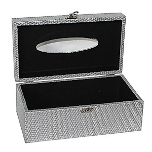 MODE HOME Rectangular Wooden Tissue Box Cover Silver Glitter Leather Tissue Box Holder with Metal Clasp for Living Room, Bathroom, Bedroom, Dryer Sheet Holder for Laundry Room Decor