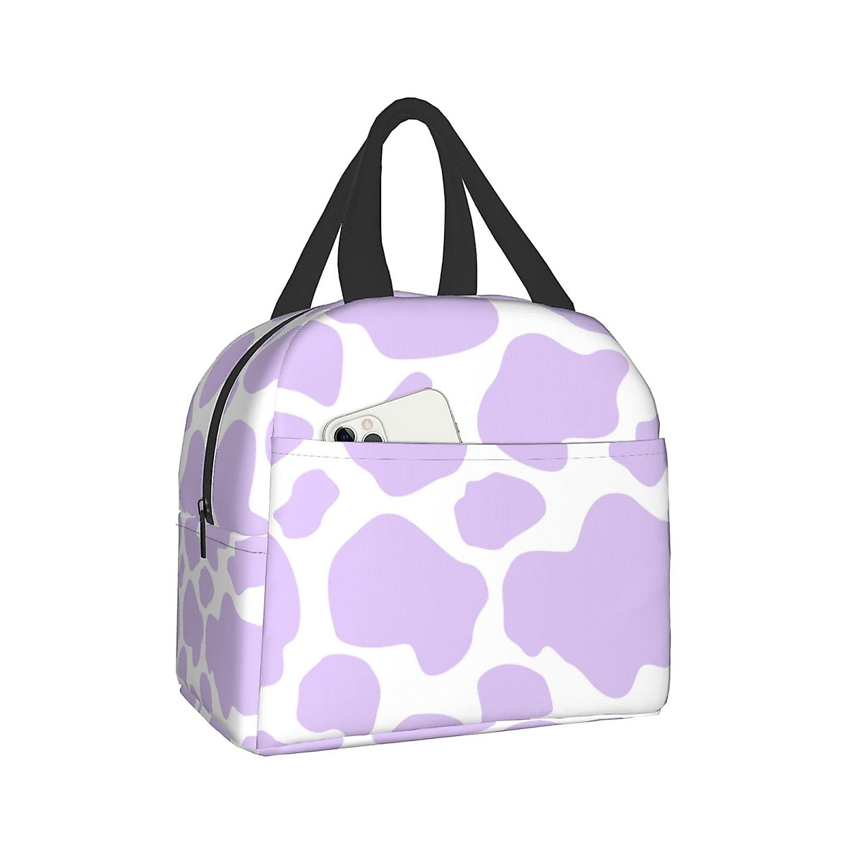 Cow Print Purple Insulated Lunch Bag Reusable Lunch Box Meal Portable Container Tote For Women Work Travel Picnic