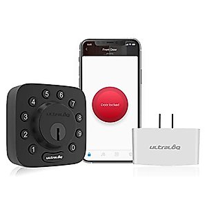 Smart Lock, ULTRALOQ U-Bolt with Bridge WiFi Adaptor, 5-in-1 Keyless Entry Door Lock with WiFi, App, Bluetooth and Keypad, Smart Door Lock, Smart Deadbolt, ANSI Grade 1 Certified- Black