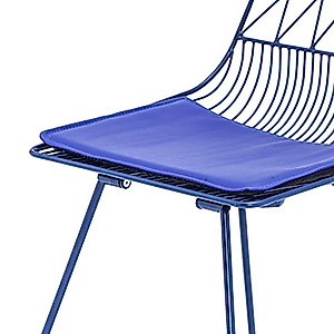 AC Pacific Metal Dining Chairs with Faux Leather Seat Pad, Modern Stackable Indoor Outdoor Stool for Kitchen, Patio, Bistro and Bar, Set of 2, Matte Dark Blue