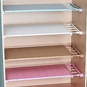 Adjustable Closet Organizer Storage Shelf Wall Mounted Kitchen Rack Space Saving Wardrobe Decorative Shelves Cabinet Holders (24 cm Wide 50-80cm Length, Blue)