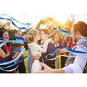 100 Pack Blue Lace Wedding Ribbon Wands Streamers with Bells Silk Fairy Wands Sticks Wedding Exit Ribbon for Party Activities Bridal Shower Send Off Holiday Celebration