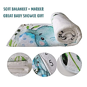 Yuzioey Baby Monthly Milestone Blanket Elephant, Safari Elephant Baby Photo Blanket, Gift for New Moms Baby Shower, Watch Me Grow Baby Boy Greenery Elephant Nursery Décor, Includes Marker (50"x40")