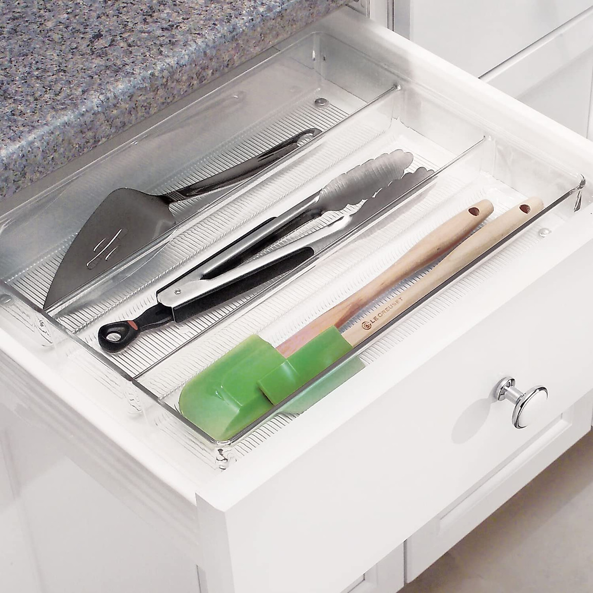 iDesign Linus Plastic Kitchen Drawer Utensil Organizer, Divided Storage Container for Silverware, Spatulas, Gadgets, 3.8" x 10.5" x 2" - Clear
