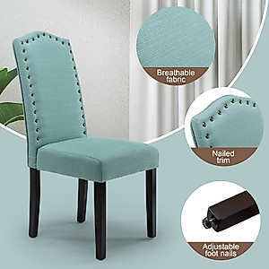 LSSPAID Dining Chairs Set of 4, High Back Fabric Upholstered Parsons Dining Room Chairs, Nail Head Trim Dining Chair, Teal