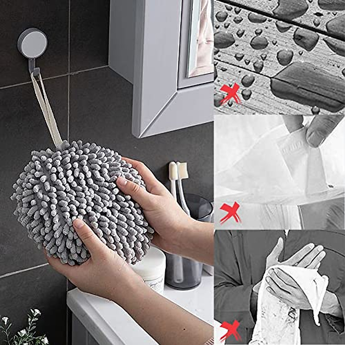 2pcs Soft Hand Drying Hanging Ball, High Absorbent Chenille Fuzzy Ball Plush Sponge Ball Shaped, Thick Drying Cloth Hand Towel for Home Kitchen & Bathroom(Size:2pcs)
