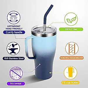 Zukro 32 oz Insulated Tumbler with Handle and Straw,Stainless Steel Travel Cup with Lid, No Sweat,Keep Drinks Cold 24 Hours, Dishwasher Safe,Fit in Cup Holder,