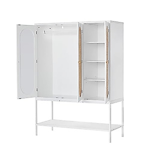 LEVNARY Large Armoire Wardrobe Closet with 3 Doors, Rattan Wardrobe Cabinet with Shelves and Hanging Rail for Clothes, Freestanding Wooden Closet for Bedroom, White (47.24" W x 18.89" D x 62.99" H)