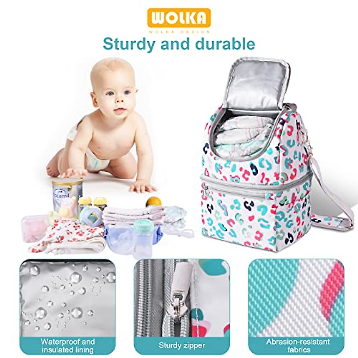 Wolka Insulated Baby Bottle Bag for Daycare,Breast Pump Bag,Breastmilk Cooler bag& Lunch Bag,Multi-Function Milk Bottle Storage Bags Fit for Dr. Brown, Comotomo, Philips, Nuk, Lansinoh