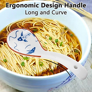 Soup Spoon Set of 4 Ceramic Chinese Soup Spoons Ramen Spoons for Pho Noodle Cereal Dumpling