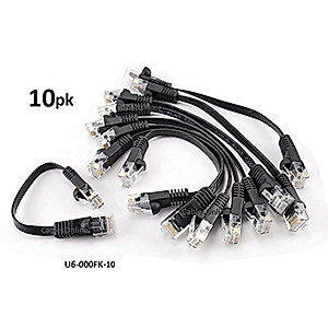 CablesOnline, 10-Pack 6-inch CAT6 Network UTP Ethernet RJ45 Flat-Design Patch Black Cable, (U6-000FK-10)