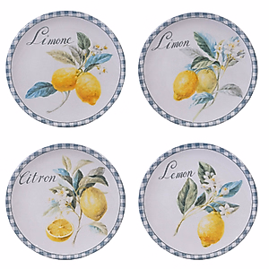 Certified International Citron 9" Salad/Dessert Plates, Set of 4 Assorted Designs, 9" Diameter, Multicolored