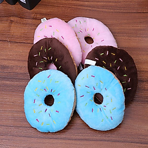 Toyvian 6pcs Dog Chew Toy Soft Plush Donut Shaped Squeaky Squeaking Sound Toy Plush Pet Puppy Toys Soft Pets Bite Chewing Puppy Dog Toy (Coffee + Strawberry + Blue Each 2pcs)