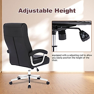 Hoxne Leather Executive Office Chair with Arms and Wheels, High Back Ergonomic Computer Desk ChairAdjustable Height Swivel Office Desk Chair, 350LBS Capacity (Black)