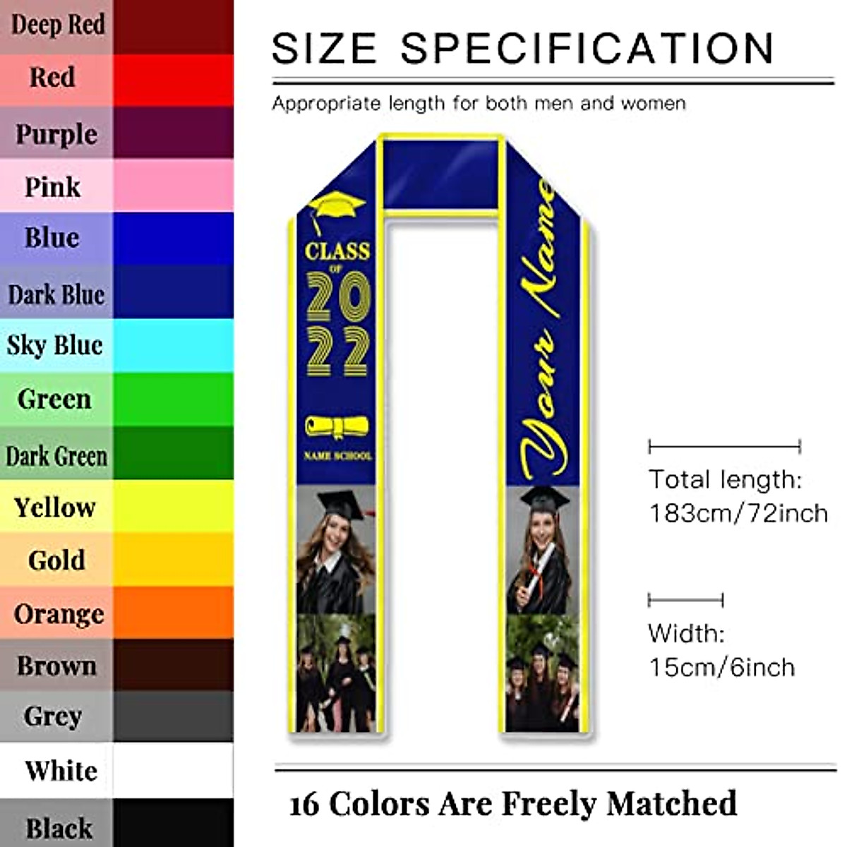 Aokizkdzsw Custom Stole Graduation Personalized 2022，Graduation Sash Class of 2022，Graduation Gifts for Valedictorian and Salutatorian (Style 5)