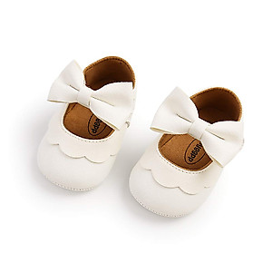 Baby Girls Mary Jane Flats with Bownot Non Slip Soft Sole PU Leather Newborn Infant Toddler First Walkers Cirb Dress Shoes